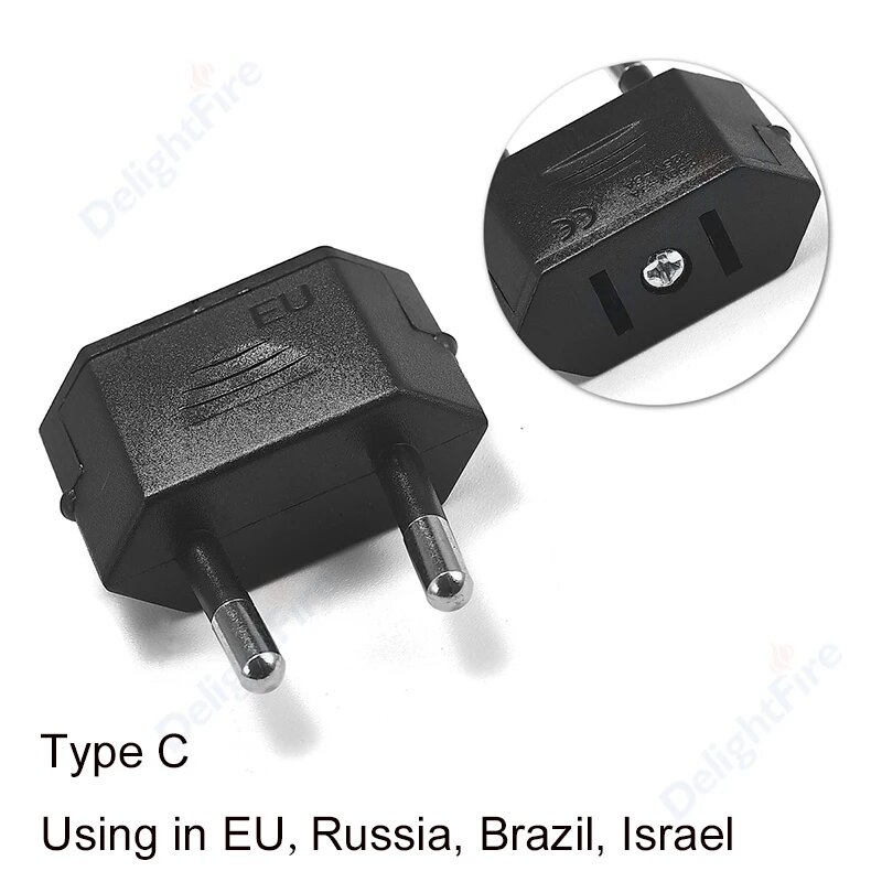 Дорожный адаптер DelightFire US to EU 2 Pin 1pcs, US To 4.0mm EU Black
