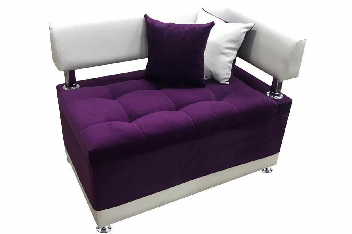 Диван для дома и офиса Парма с подлокотником 80x60х80 белая экокожа/фиолетовый велюр, правый