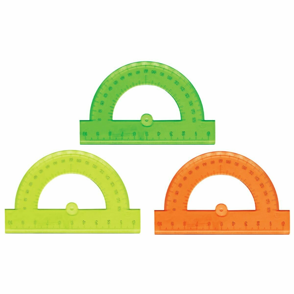 Транспортир 10см, 180° Brauberg, прозрачный неоновый (210620), 20шт.