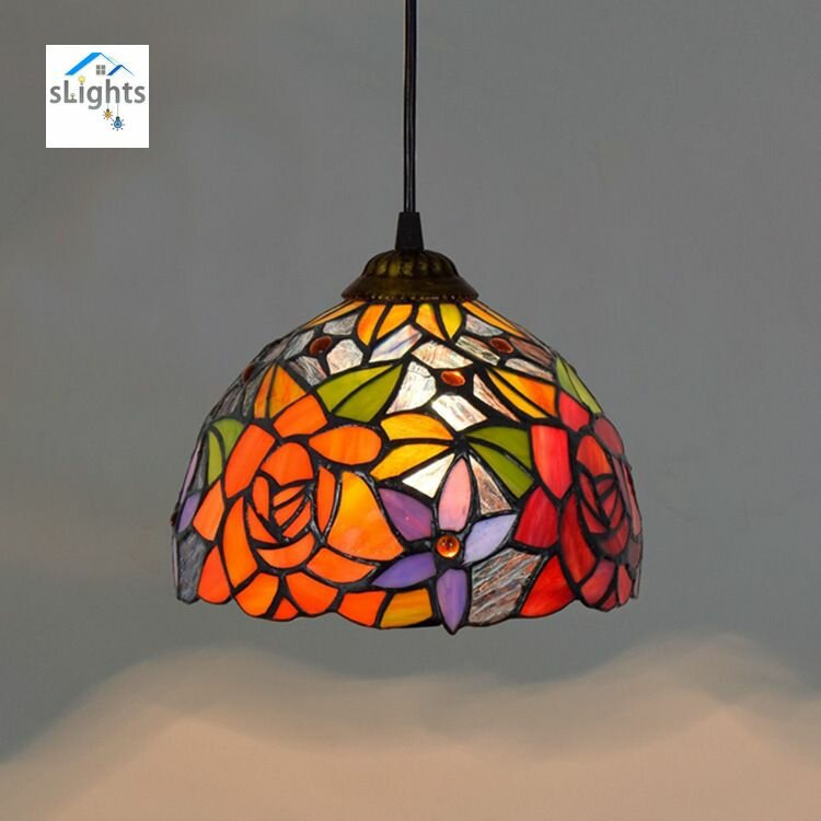 Светильник подвесной-sLights Люстра-роза из витражного стекла Тиффани-20CM