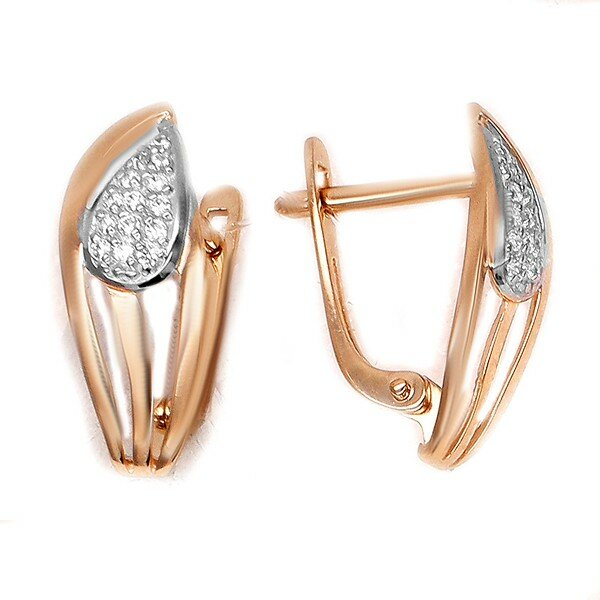 Серьги, красное золото, 585 проба, фианит