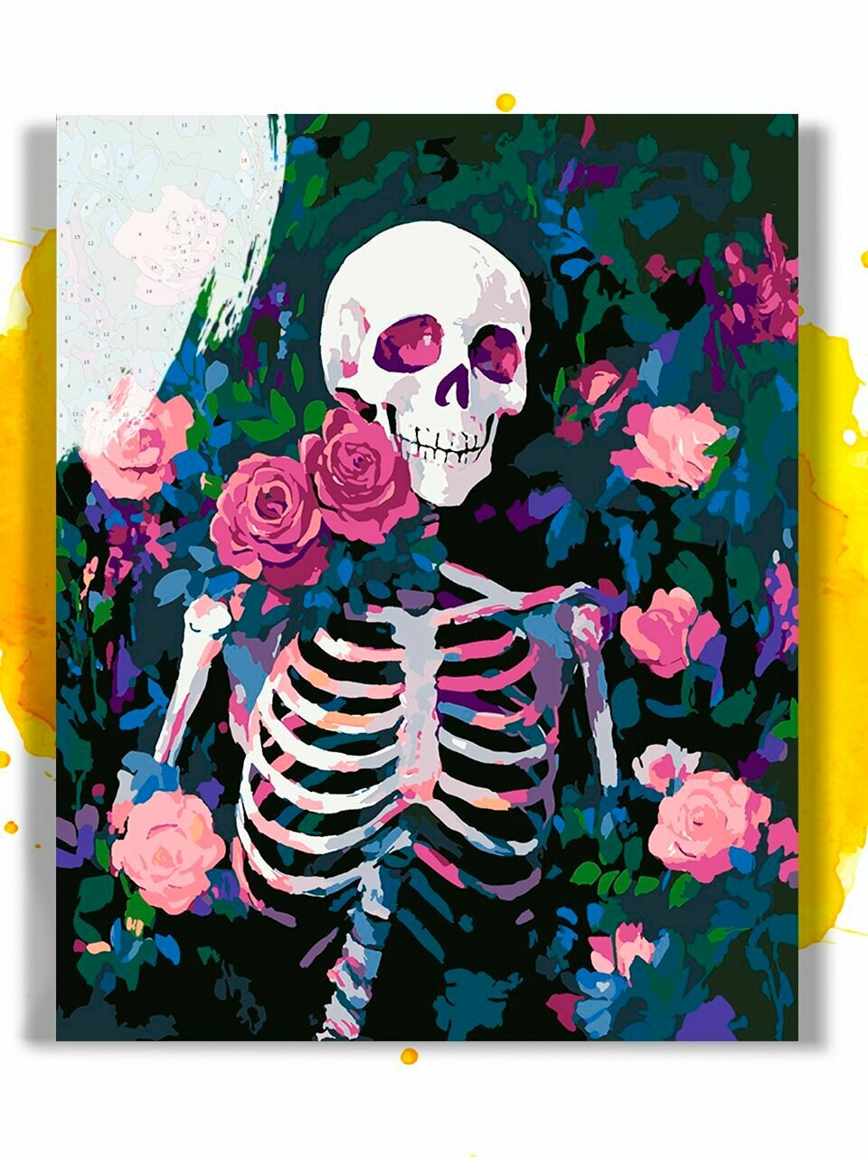 Картина по номерам на холсте Скелет в цветах арт, 40 х 50 см