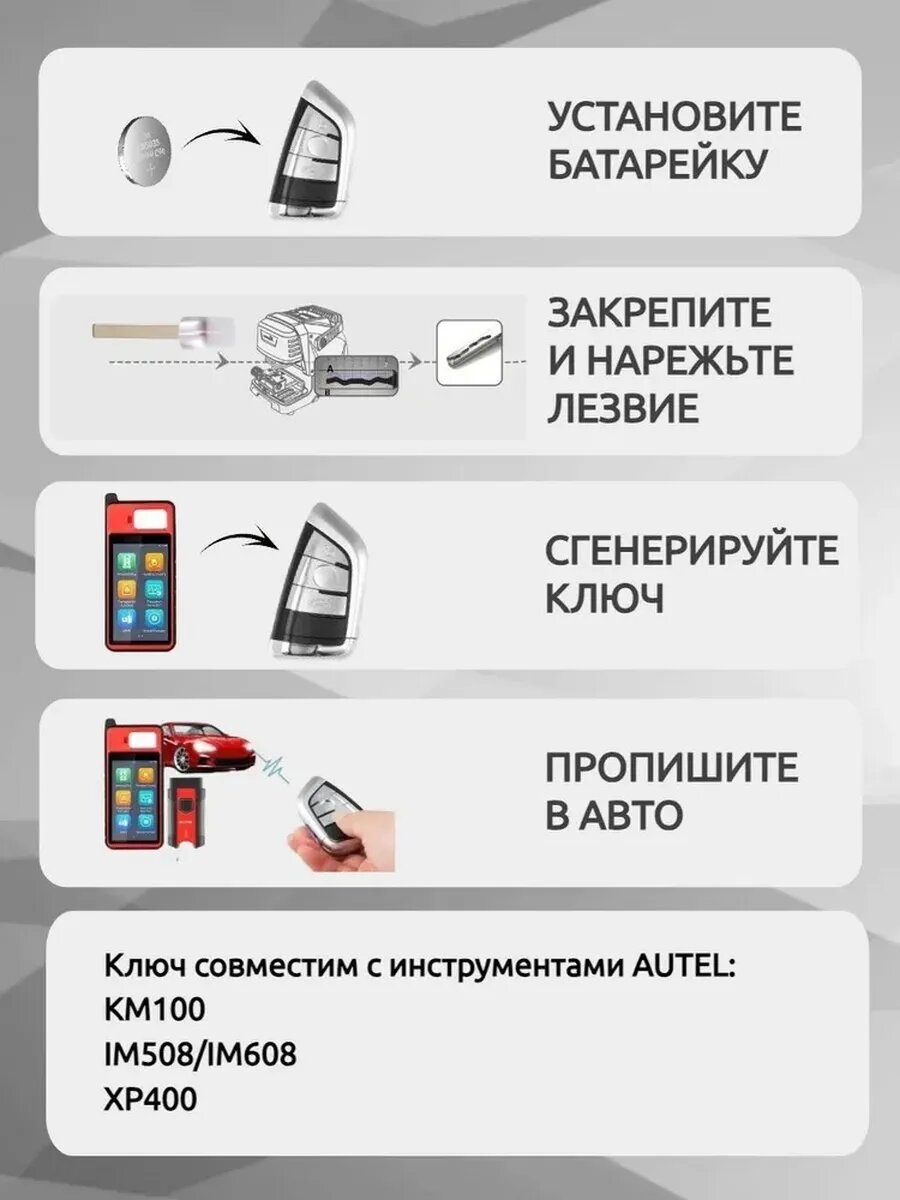 Ключ зажигания / ключ для программирования Аутель / AUTEL IKEYAT005CL с 5 кнопками; черный — фото 1