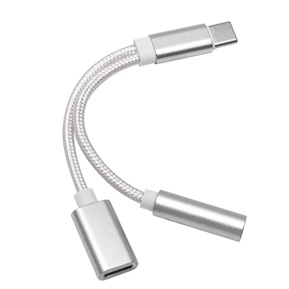 Переходник USB Type-C на 3.5 мм Aux, 2 в 1 Silver