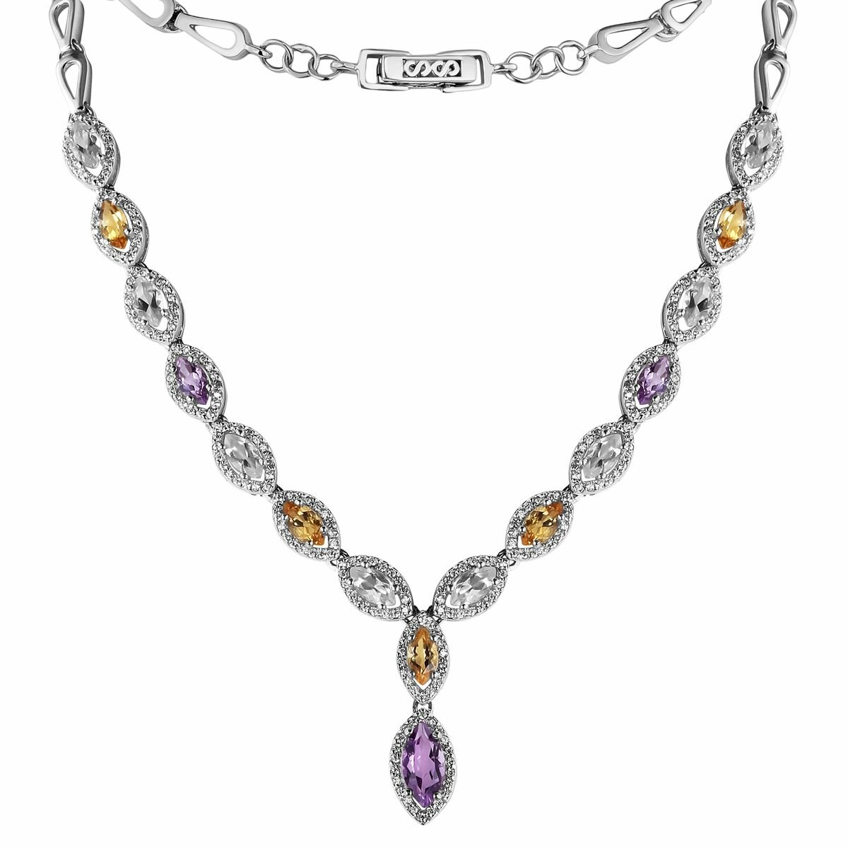Колье, серебро, 925 проба, родирование, аметист, фианит
