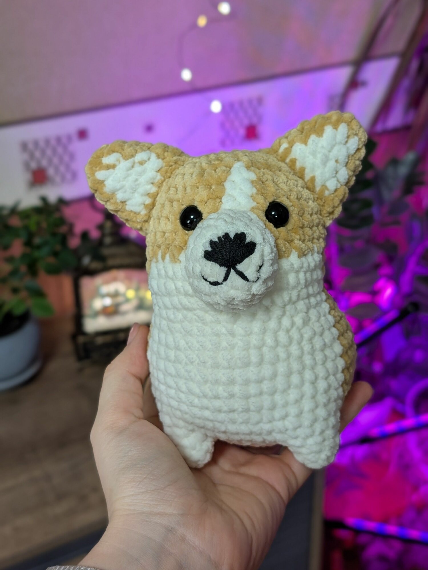 Плюшевый вязаный корги - мягкая игрушка ручной работы