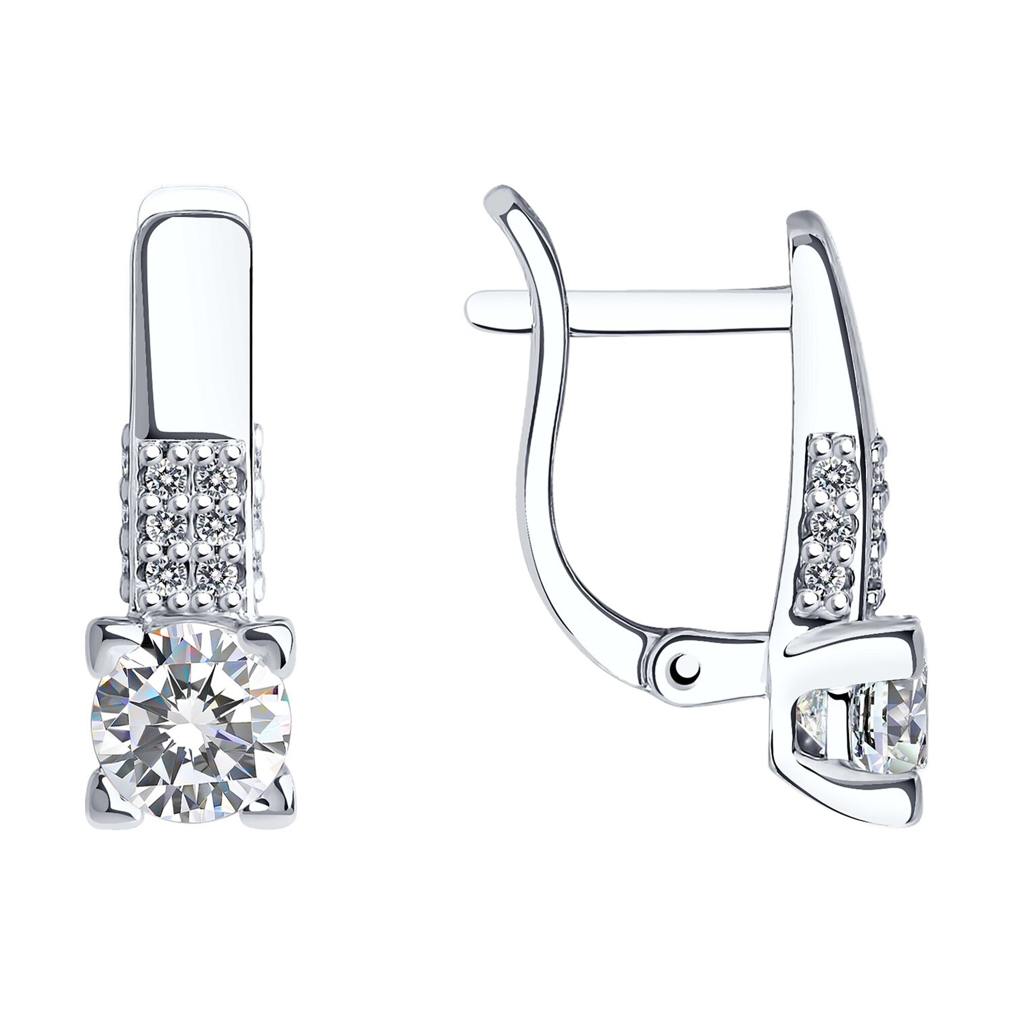 Серьги, серебро, 925 проба, родирование, фианит