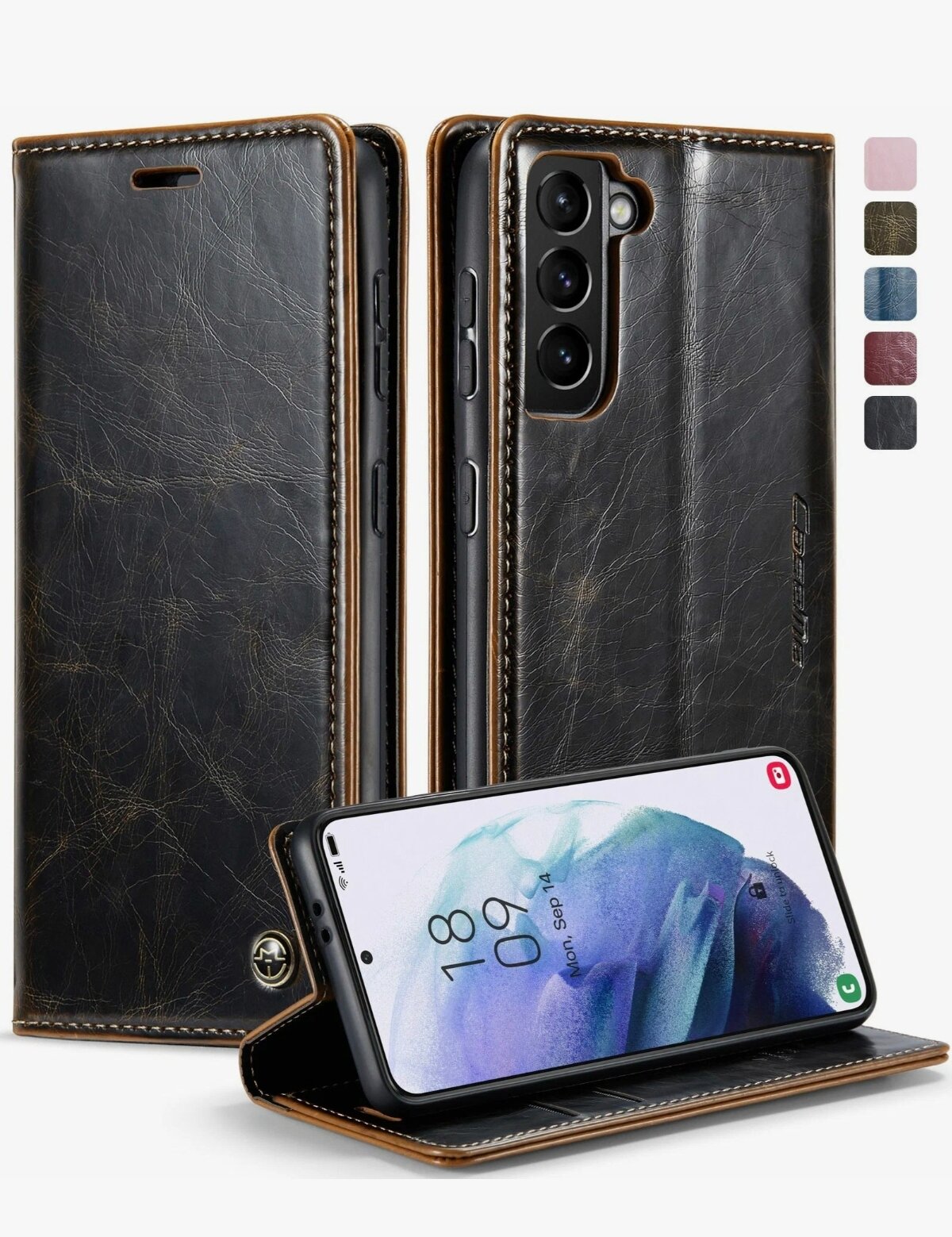 CaseMe Кожаный книжка чехол для Samsung Galaxy S21 6,4 дюйма с визитницей из экокожи