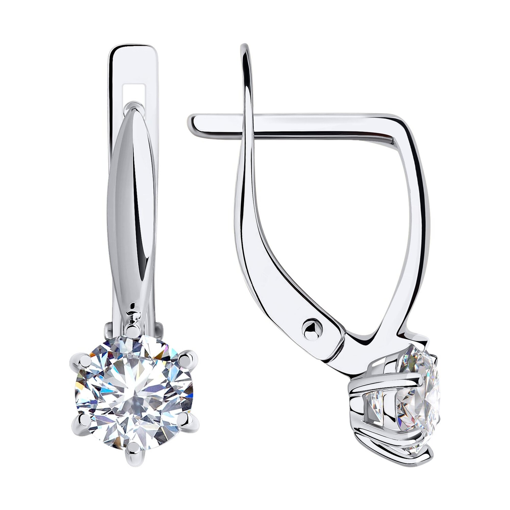 Серьги, белое золото, 585 проба, фианит