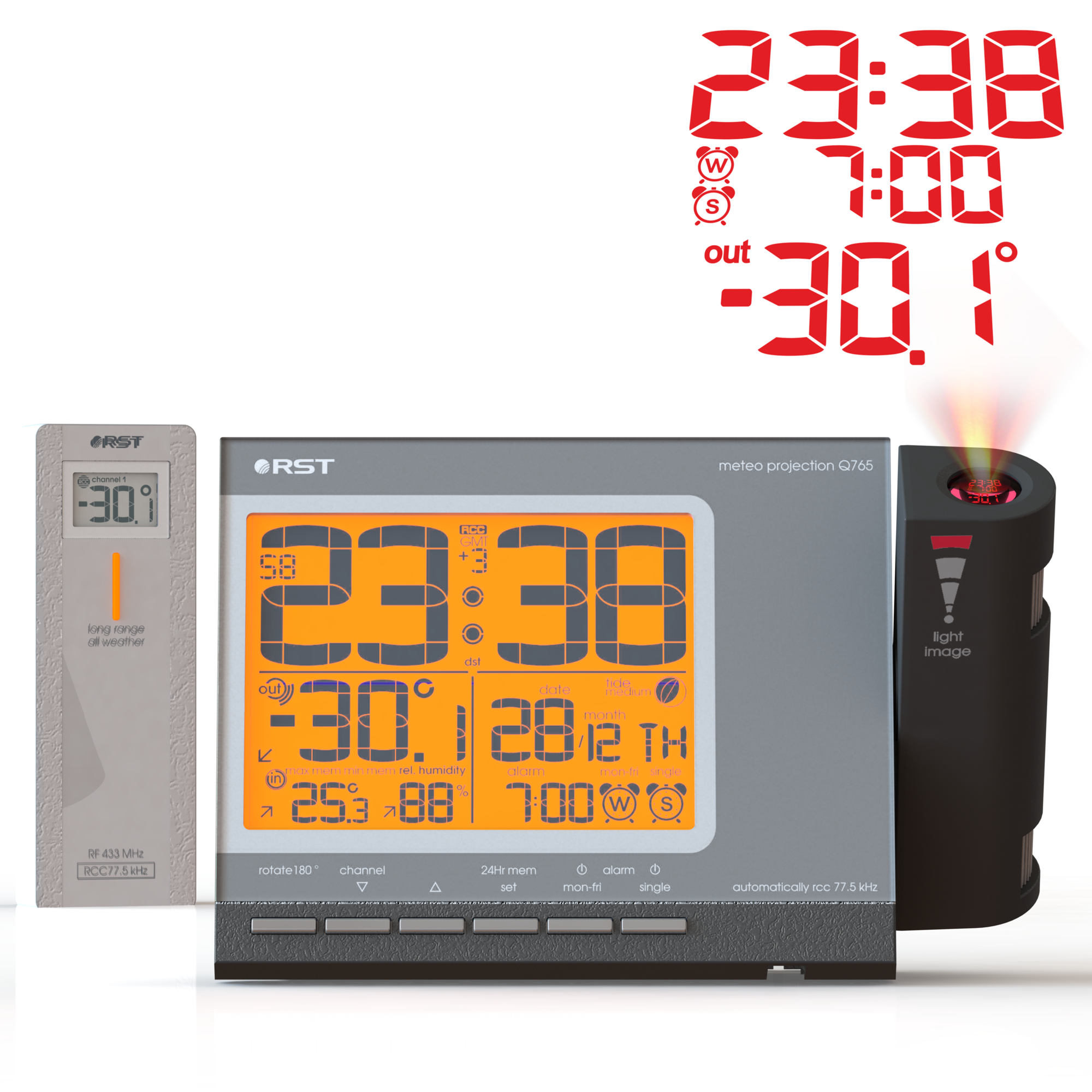 Проекционные часы c радиодатчиком RST meteo projection Q765, темный графит