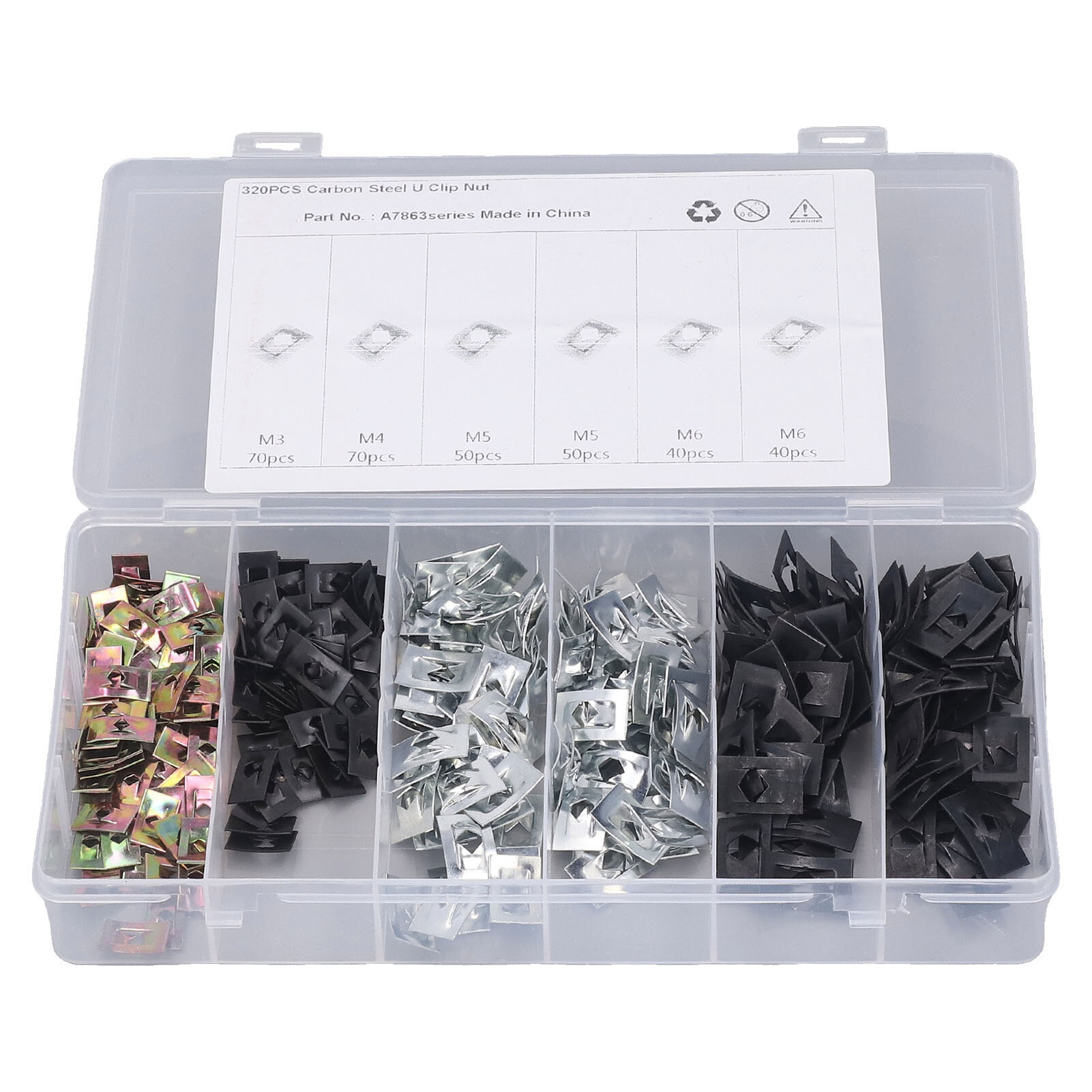 320шт Униполярный зажим из углеродистой стали пластины пружины гайки M3 M4 M5 M6, авто детали