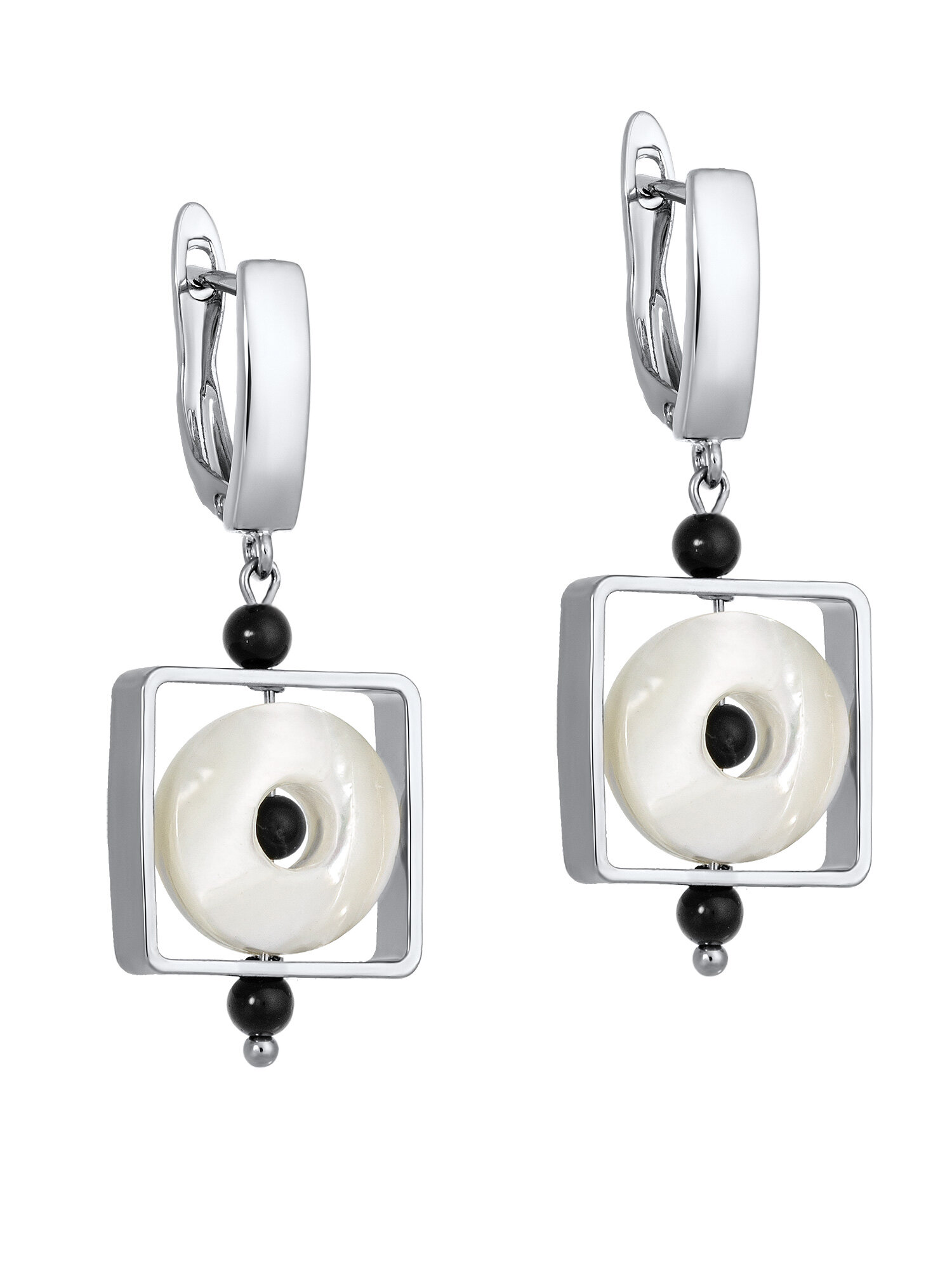 Серьги с подвесками, двусторонние, перламутр, агат