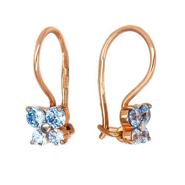Серьги, красное золото, 585 проба, фианит
