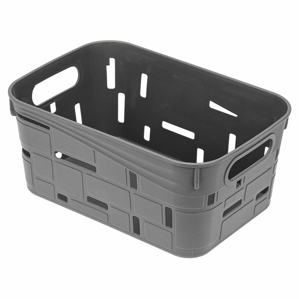 Корзина Домашняя Мода пластмассовая, для хранения, 23,5х15,5 см, высота 11 см, с ручками серый