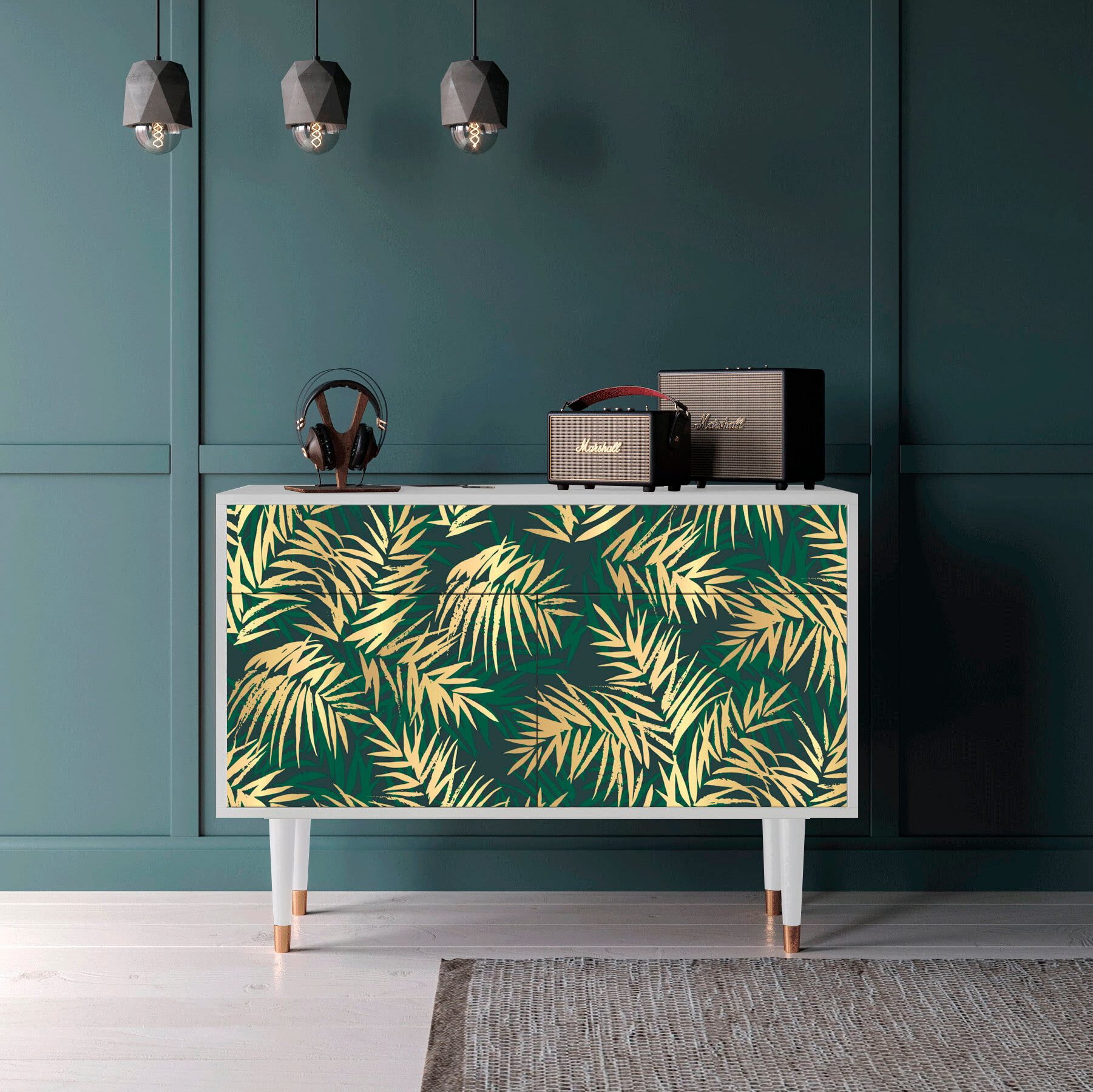 Комод - STORYZ - BS4 Sunny Palm Tree, Размер - 115 x 85 x 48 см, Цвет корпуса - Белый