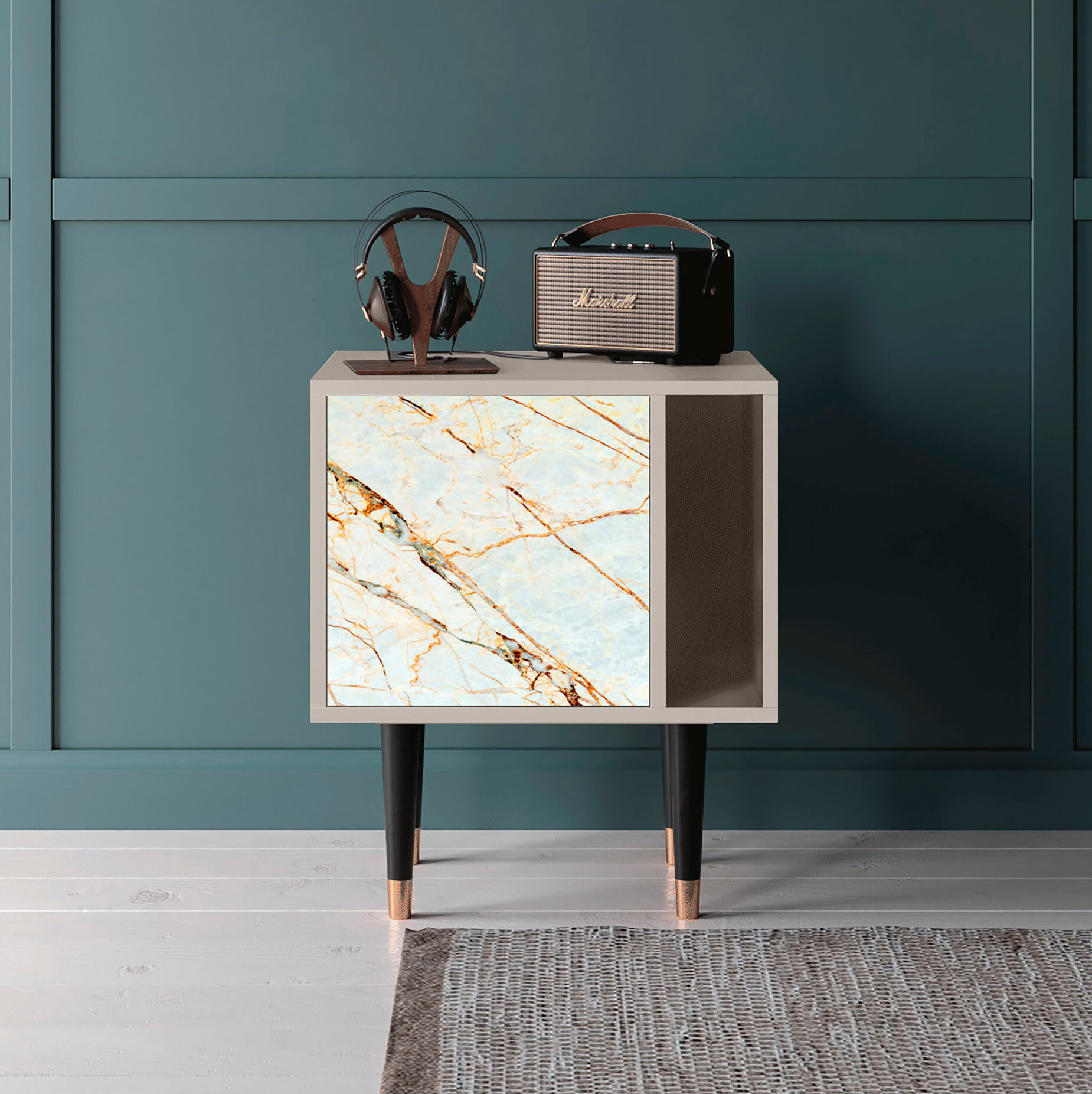Прикроватная тумба - STORYZ - S2 Sandy Marble, Размер - 58 x 69 x 48 см, Цвет - Сатин