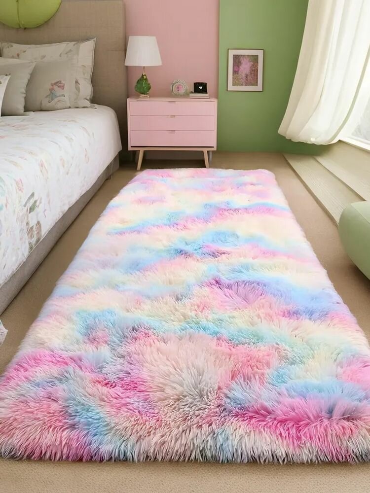 Плюшевый ковер, цветной, 60x180 см для гостиной спальни детской комнаты, нескользящей пушистой комнаты