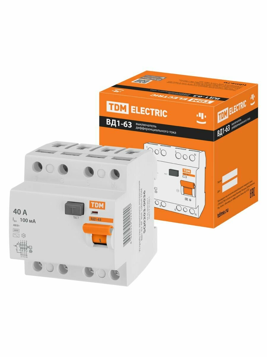 Устройство защитного отключения ВД1-63 4Р 40А 100мА TDM