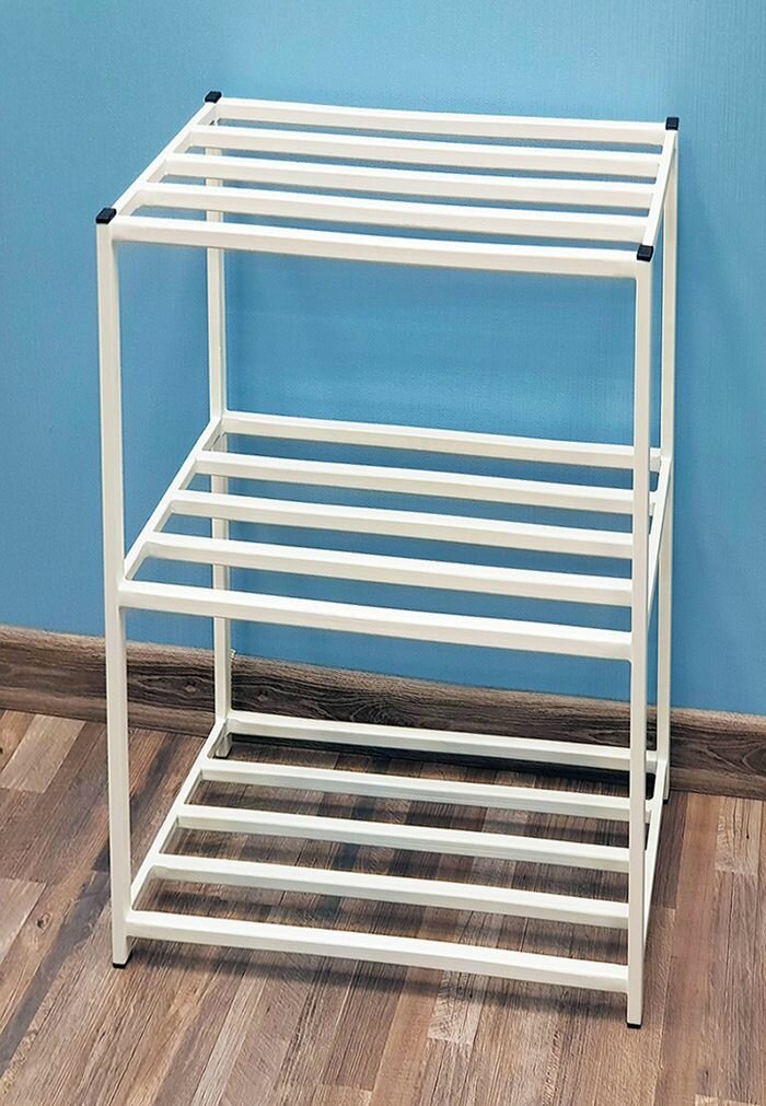 Обувница этажерка подставка для обуви белая 300 300 450 в прихожую узкая металлическая Лофт