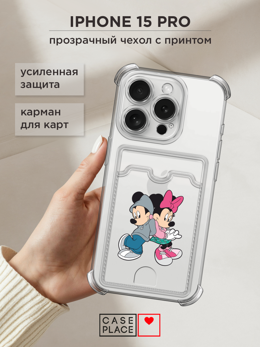 Чехол на Apple iPhone 15 Pro (Айфон 15 Про) с картой и принтом Микки Маус и Минни Маус