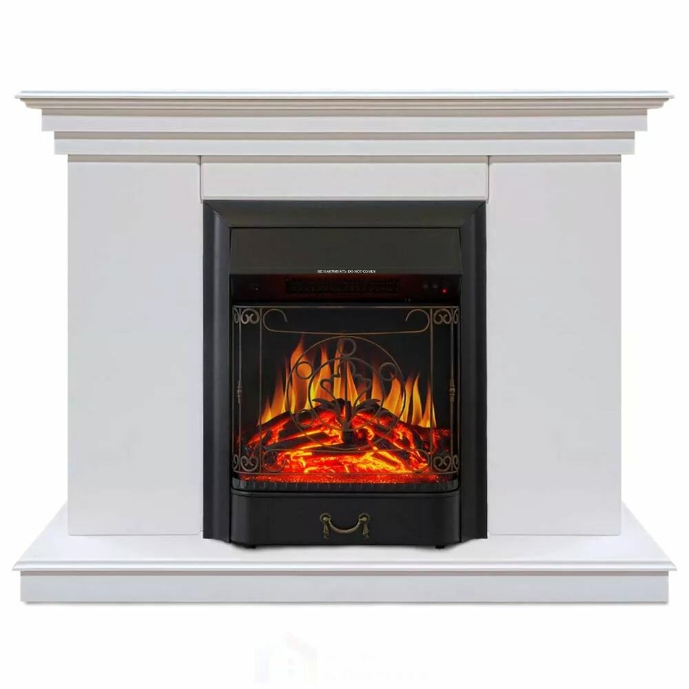 Камин электрический хорошие камины Марс белый с очагом Majestic FX Black с обогревом и звуком потрескивания дров