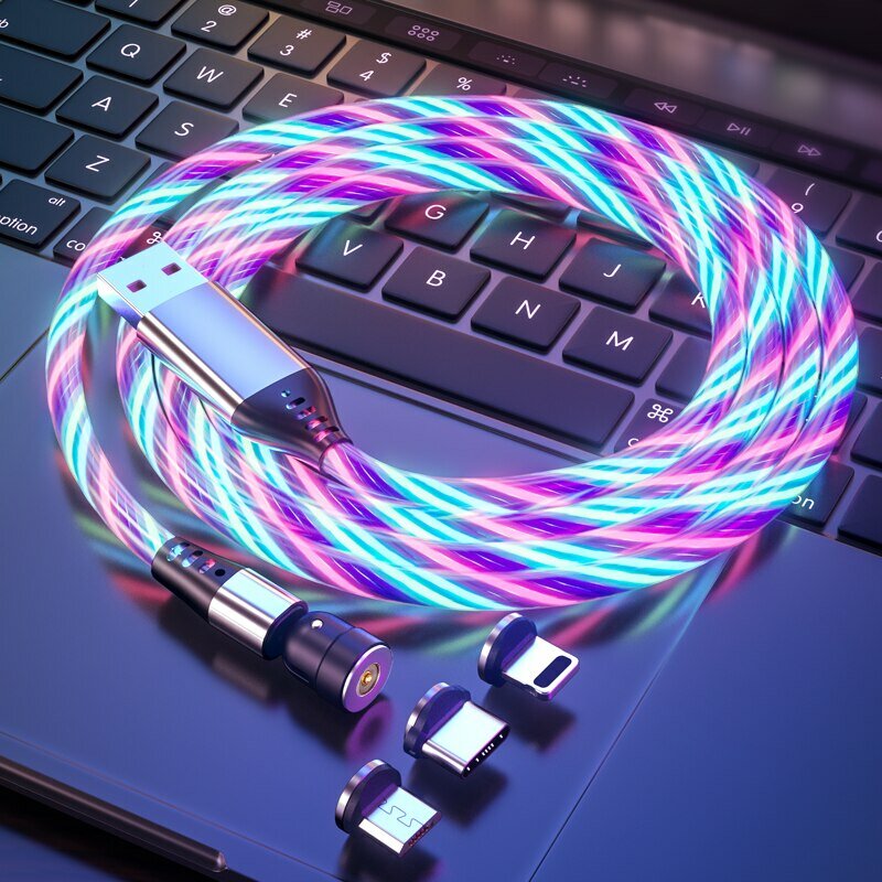 AUFU Glow LED Lighting Магнитный кабель Micro USB Type C Светящийся магнитный кабель USB-кабель для зарядки iPhone 12 11