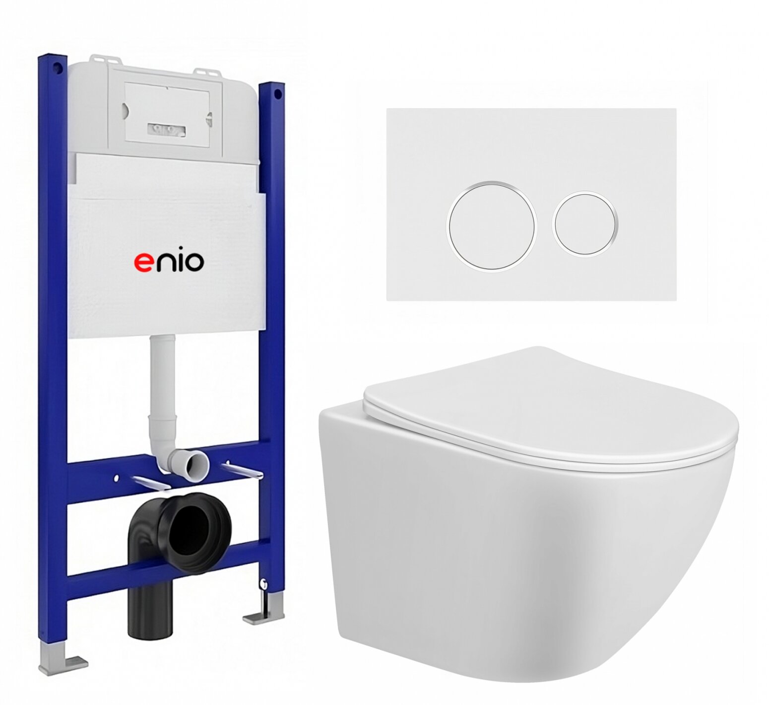 Комплект 3 в 1 инсталляция Enio Tecnico 50 EN8050050 + Унитаз подвесной Taliente Amato AM25010 + кнопка белая, окантовка хром Rotondo