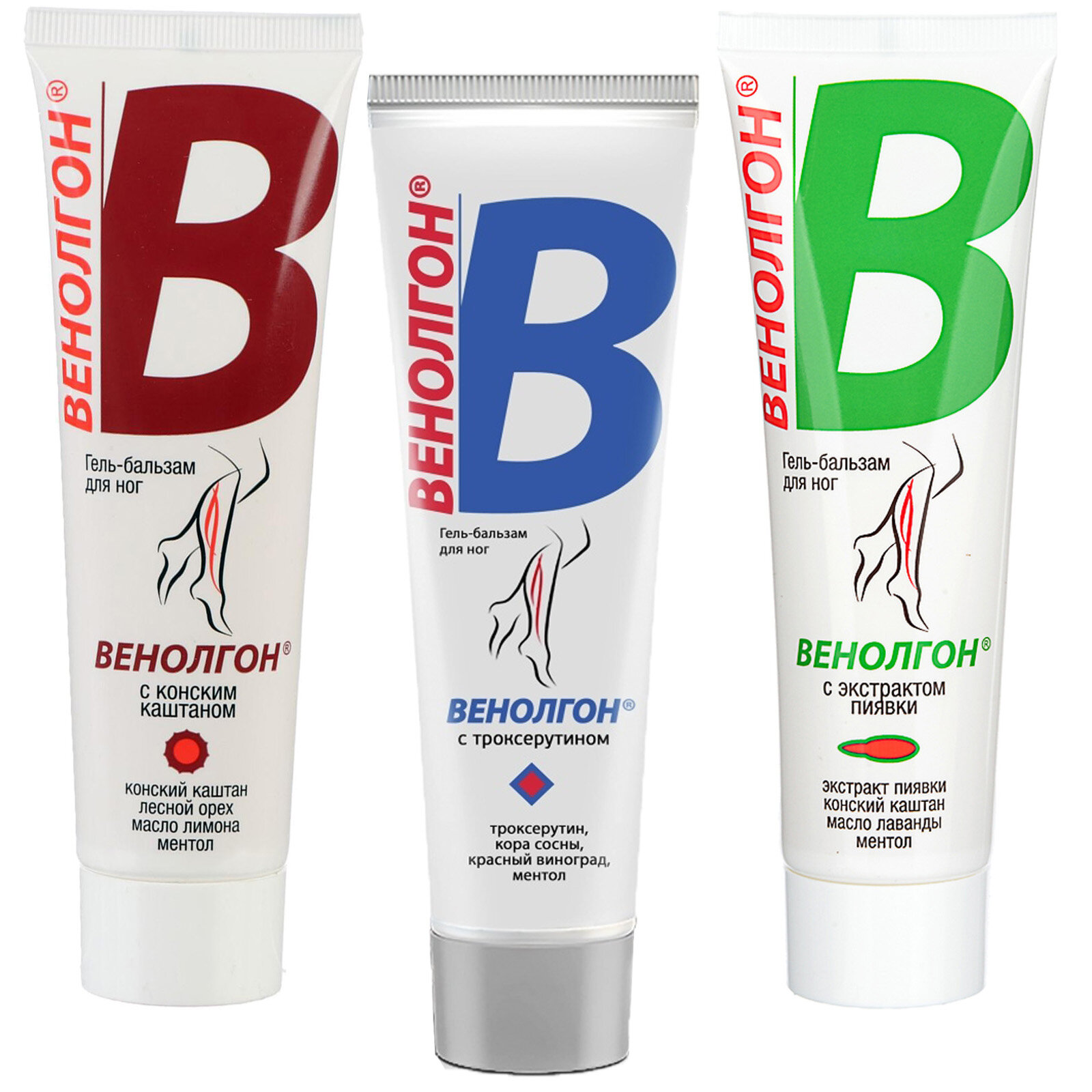 Гель-бальзам "Венолгон", для снятия отеков и боли в ногах, набор 75 мл х 3 шт