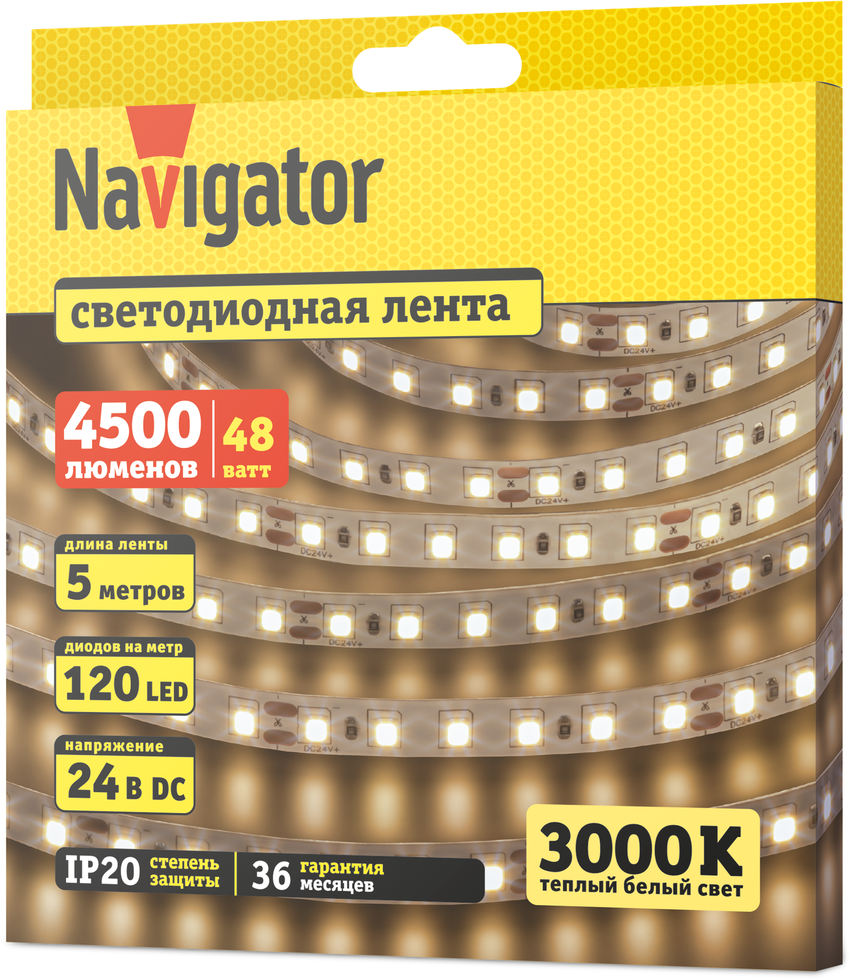 Светодиодная лента Navigator 95 307 NLS-2835WW120-9.6-IP20-24V 5м 3000К