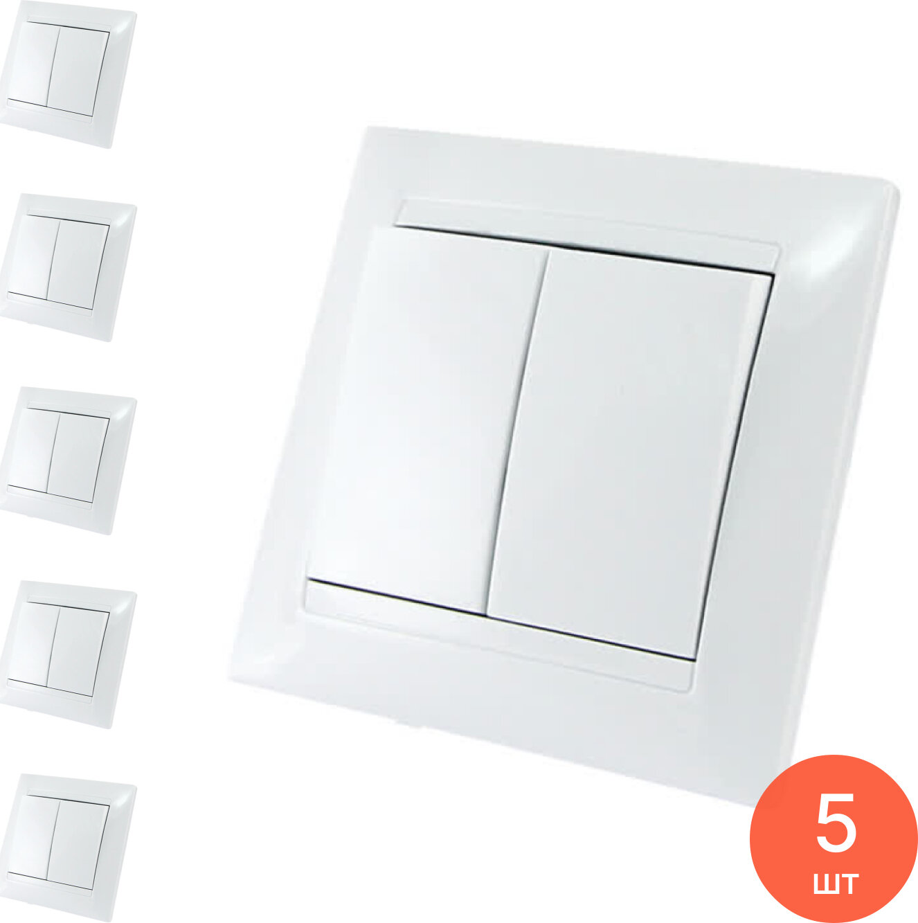 Выключатель TDM Electric / ТДМ Электрик Лама скрытой установки, 10А 250В IP20, белый 83х28х83мм двухклавишный, SQ1815-0002 / переключатель (комплект из 5 шт)