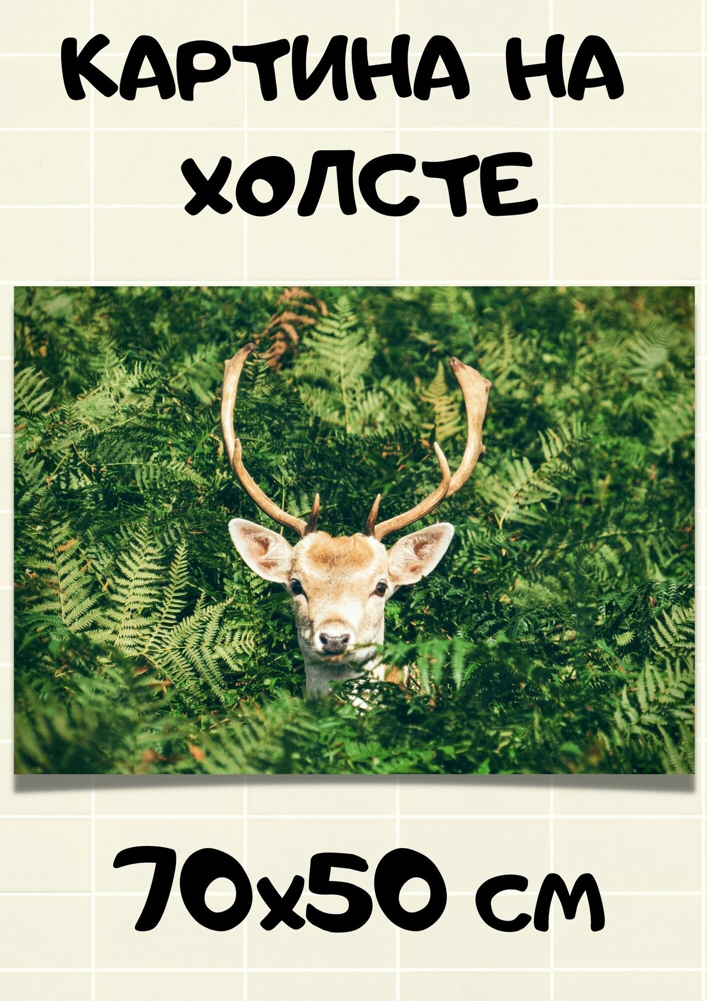 Картина с дикими животными "Олень в кустах" 70х50 см для интерьера