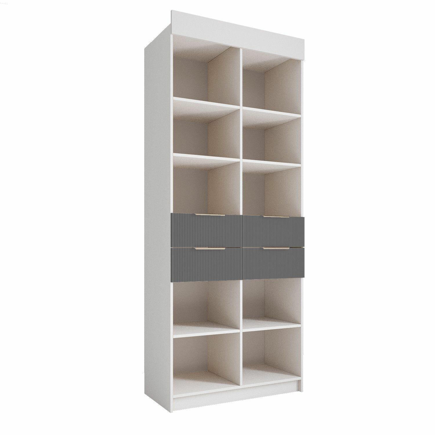 МС Лавис Стеллаж СД 900.1 Белый/ Белый софт-Графит софт + 4 шт. Ручка-скоба 160 профильная (золотая) (ДСВ)