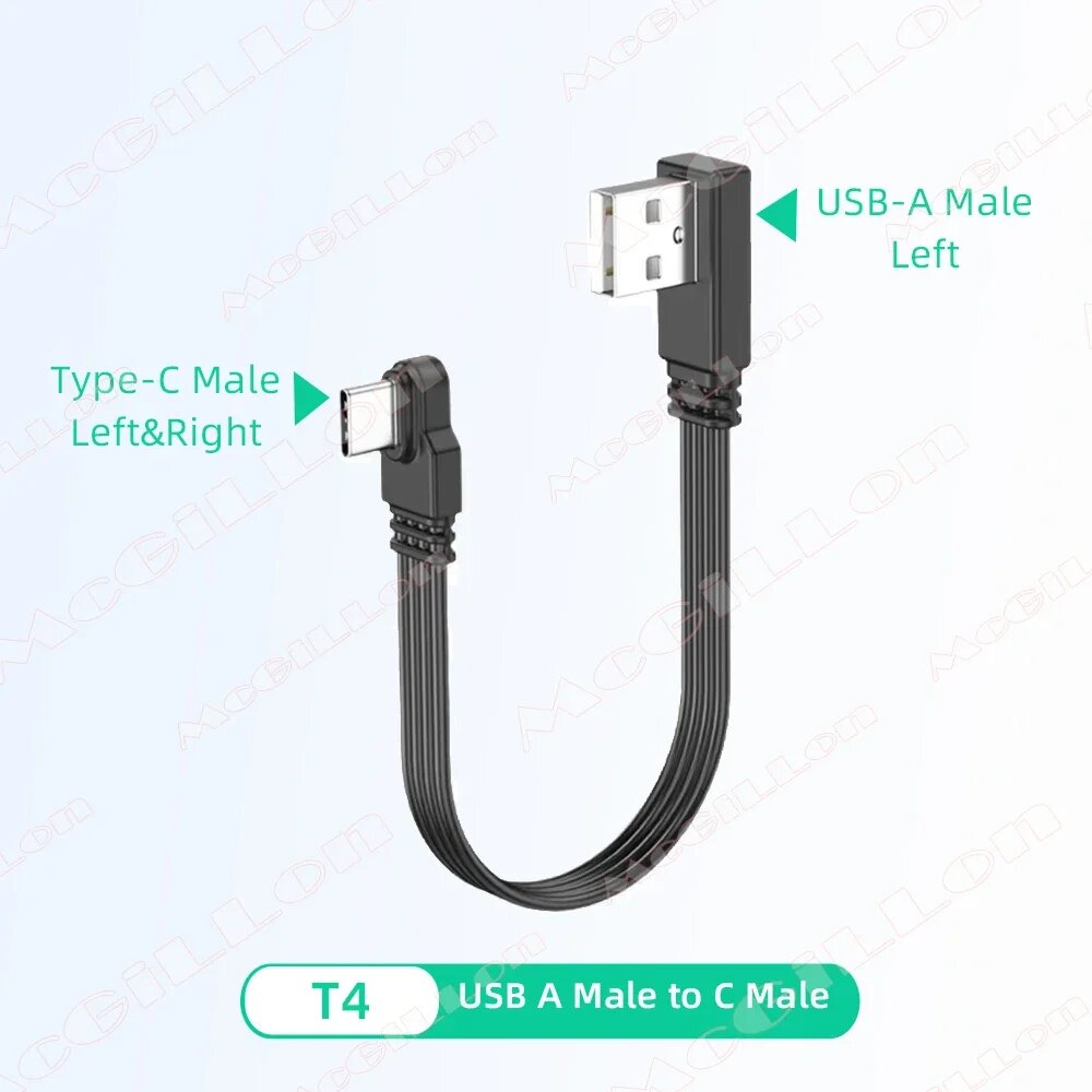 Гибкий Плоский USB-кабель Type-C (штекер) С Углом 90 Градусов Для Зарядки И Синхронизации Данных, Из TPE/TPU