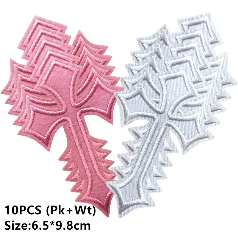 Розовые вышитые кресты-нашивки 10 шт, ZH-007-10pcs