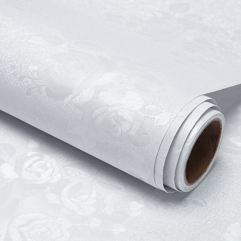 Quatrefoil Self-Adhesive Wallpaper, Moisture-Proof Wall Sticker, Living Room And Bedroom Renovation Film, 0.6*5 Meters, White Rose