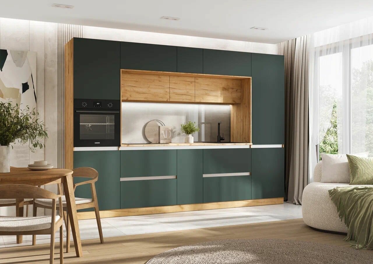 Кухня Карина ЛДСП 325 см. Изумрудный, Дуб Крафт
