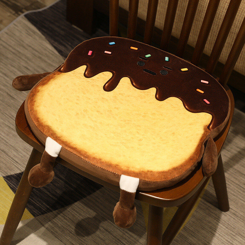Cozy toast cartoon chair cushion with memory foam and detachable cover for bedroom decor