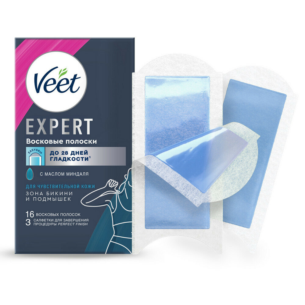 Veet expert восковые полоски для чувствительной кожи (линия бикини и область подмышек) 16 шт.
