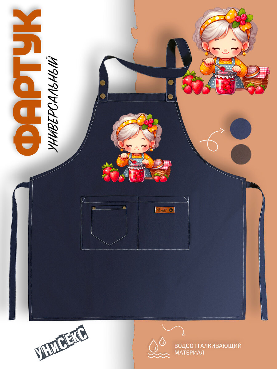 Фартук кухонный бабушка с вареньем универсальный с принтом поварской