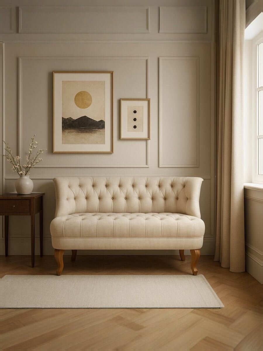 Прямой диван NOTTE "Марсель-2" 135*72*80 см, натуральный велюр, бежевый, нераскладной интерьерный диван