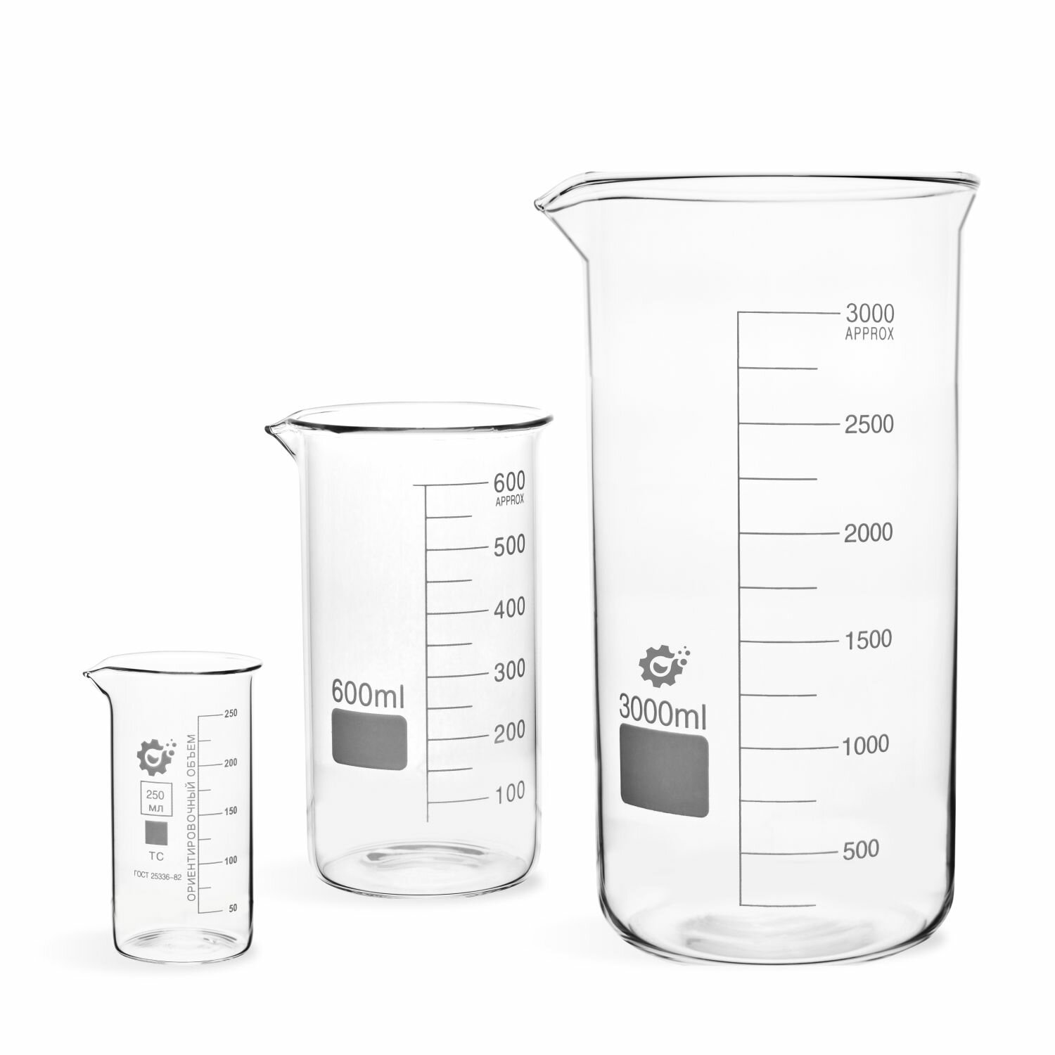 Стакан лабораторный, мерный, высокий, В-1-3000, боросиликатное стекло, 3000 мл для лабораторий, производств и бы
