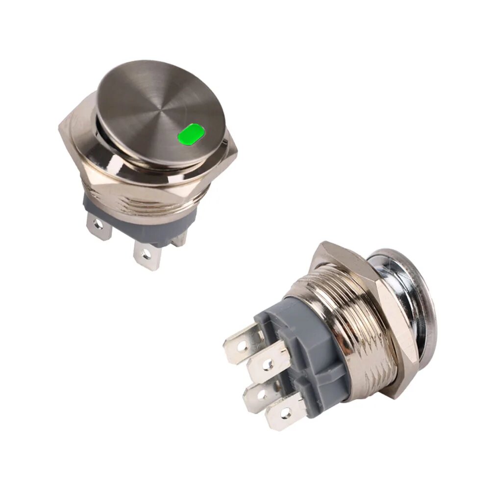 Металлический переключатель с подсветкой, зеленый, 220V