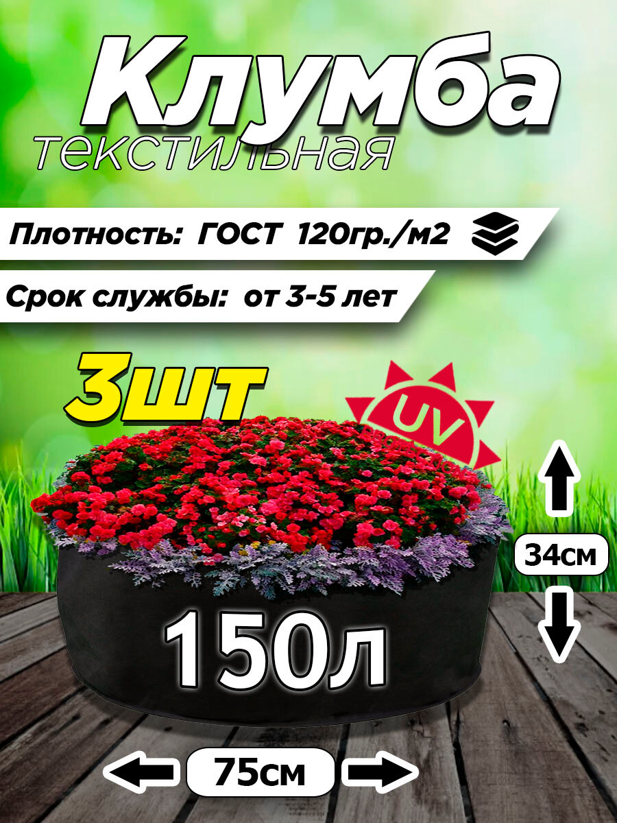 Клумба из текстиля для сада и дачи 150 литров набор 3 шт