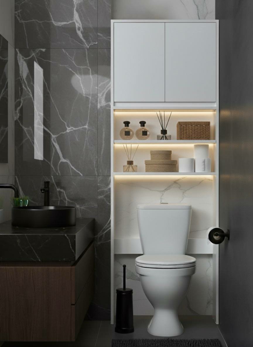 Шкаф над стиральной машиной напольный, стеллаж над унитазом, ЛДСП, белый