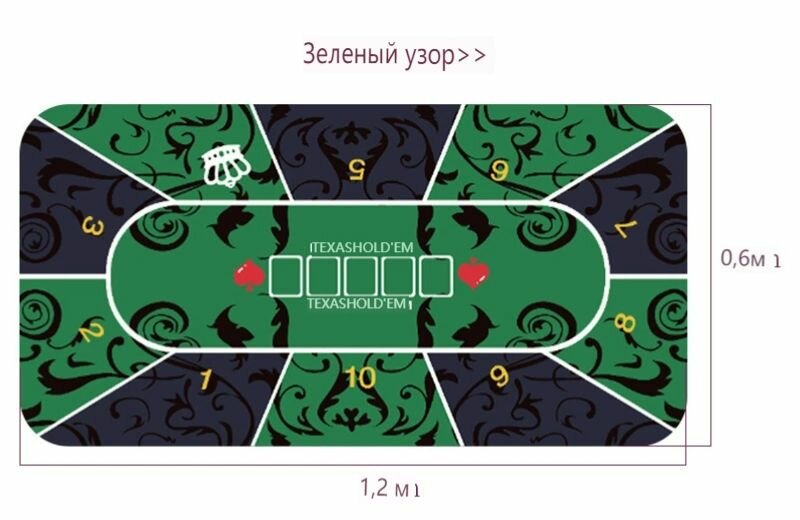 Зеленое сукно универсального размера для игры в покер большой компанией 120х60 см, свернуто в рулон в водонепроницаемой сумке