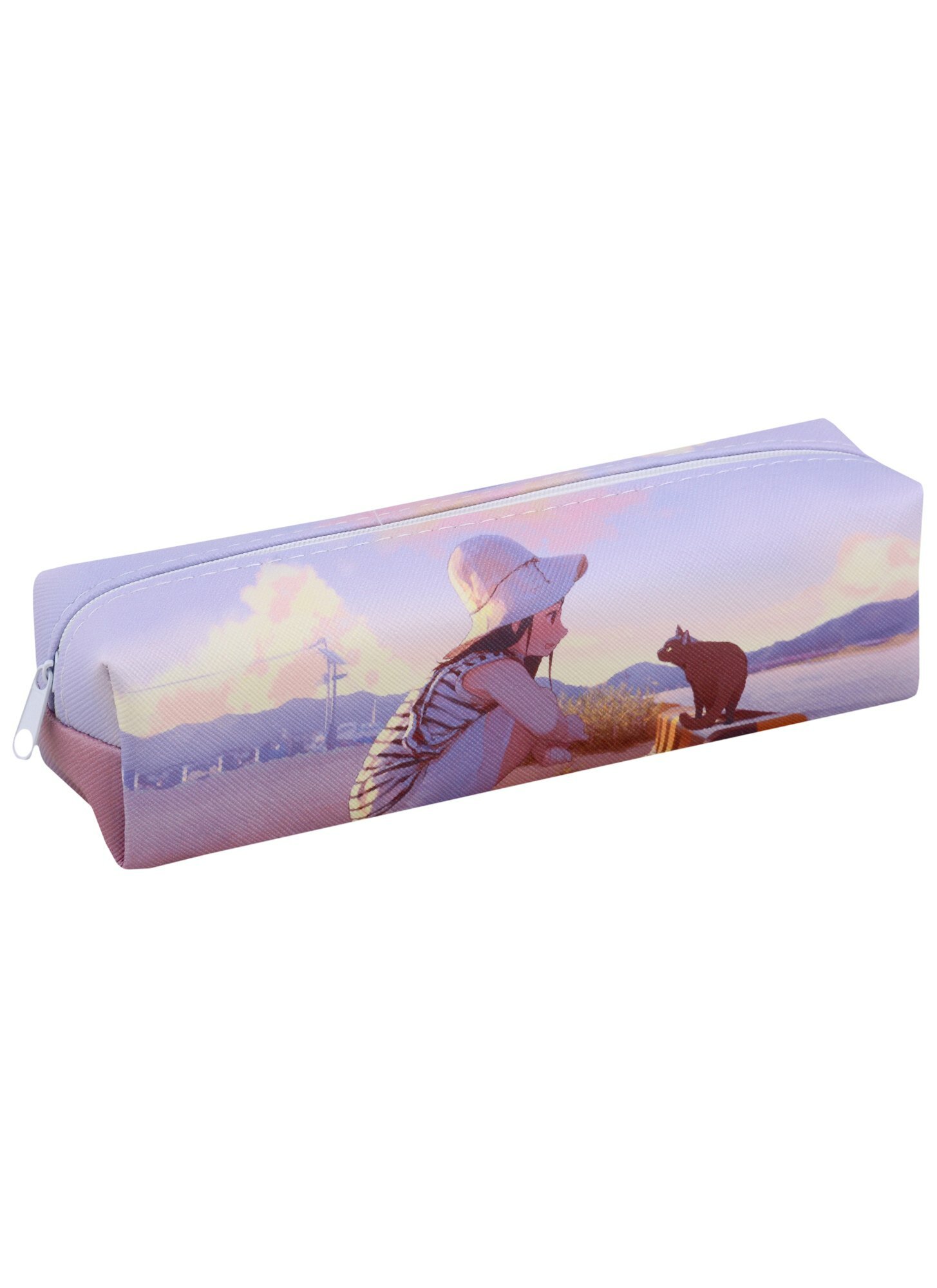 Пенал-косметичка "Аниме: Девушка с кошкой у реки"