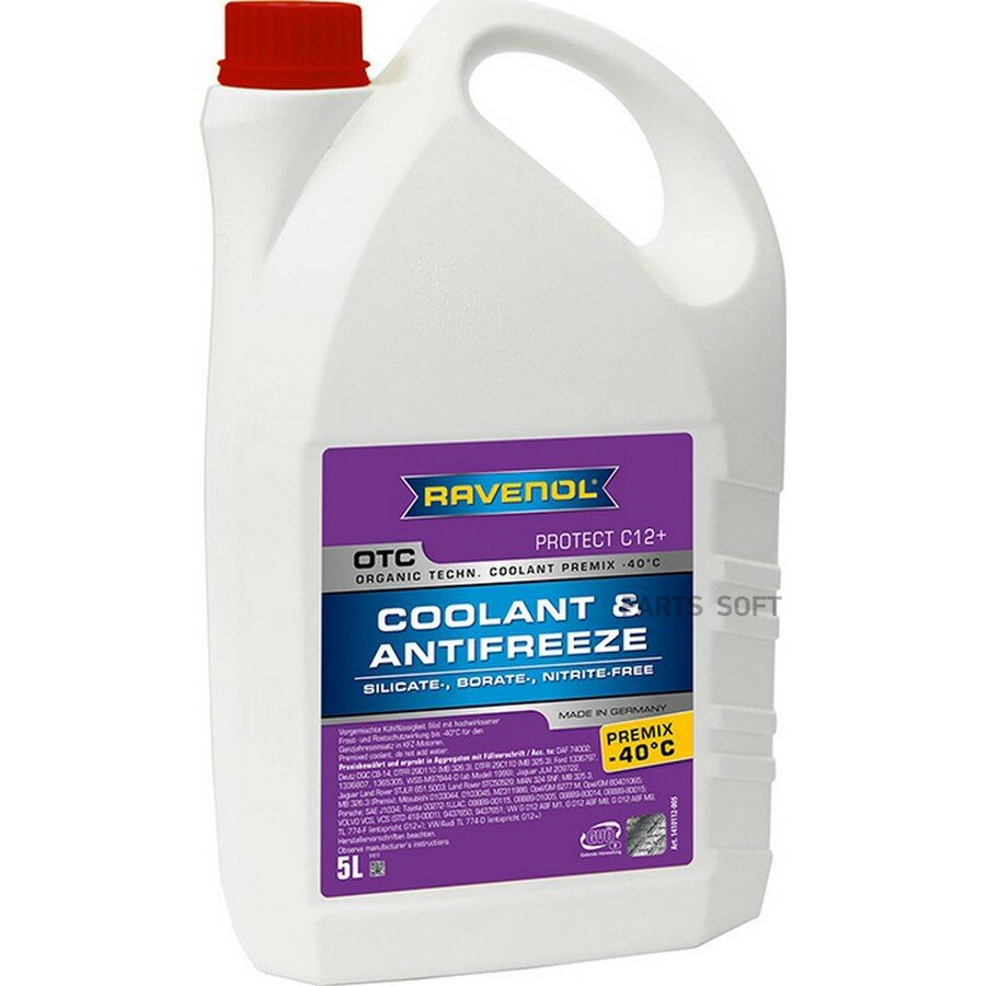 Антифриз готовый к прим. лила RAVENOL OTC Organic Techn.Coolant Premix -40°C ( 5л) от официального дистрибьютора, RAVENOL, артикул 141011200501999