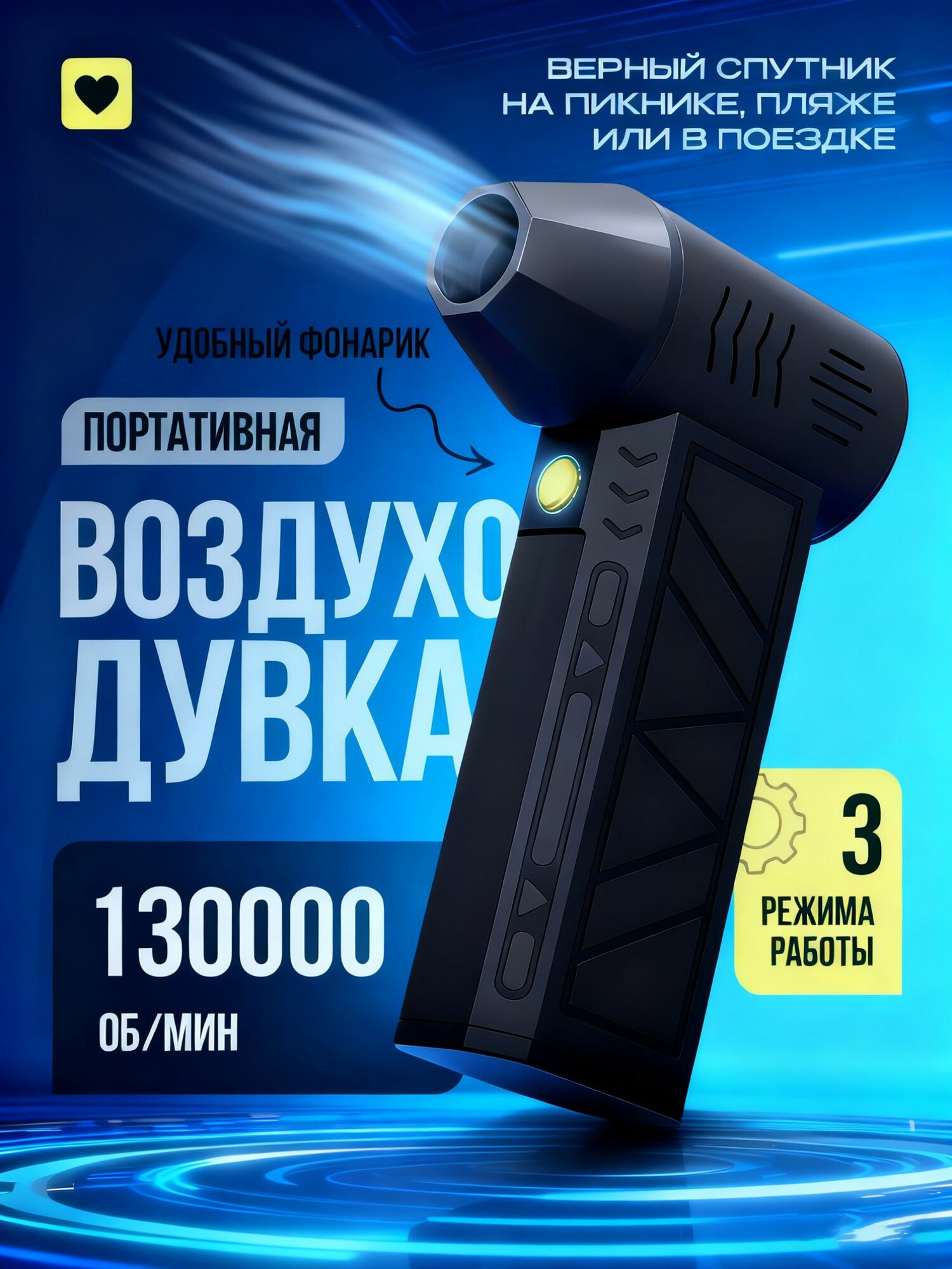 Портативный Турбовентилятор, Ручной Мощный Вентилятор для Кемпинга с Функцией Пылеудаления, Универсальный Обдув и Всасывание