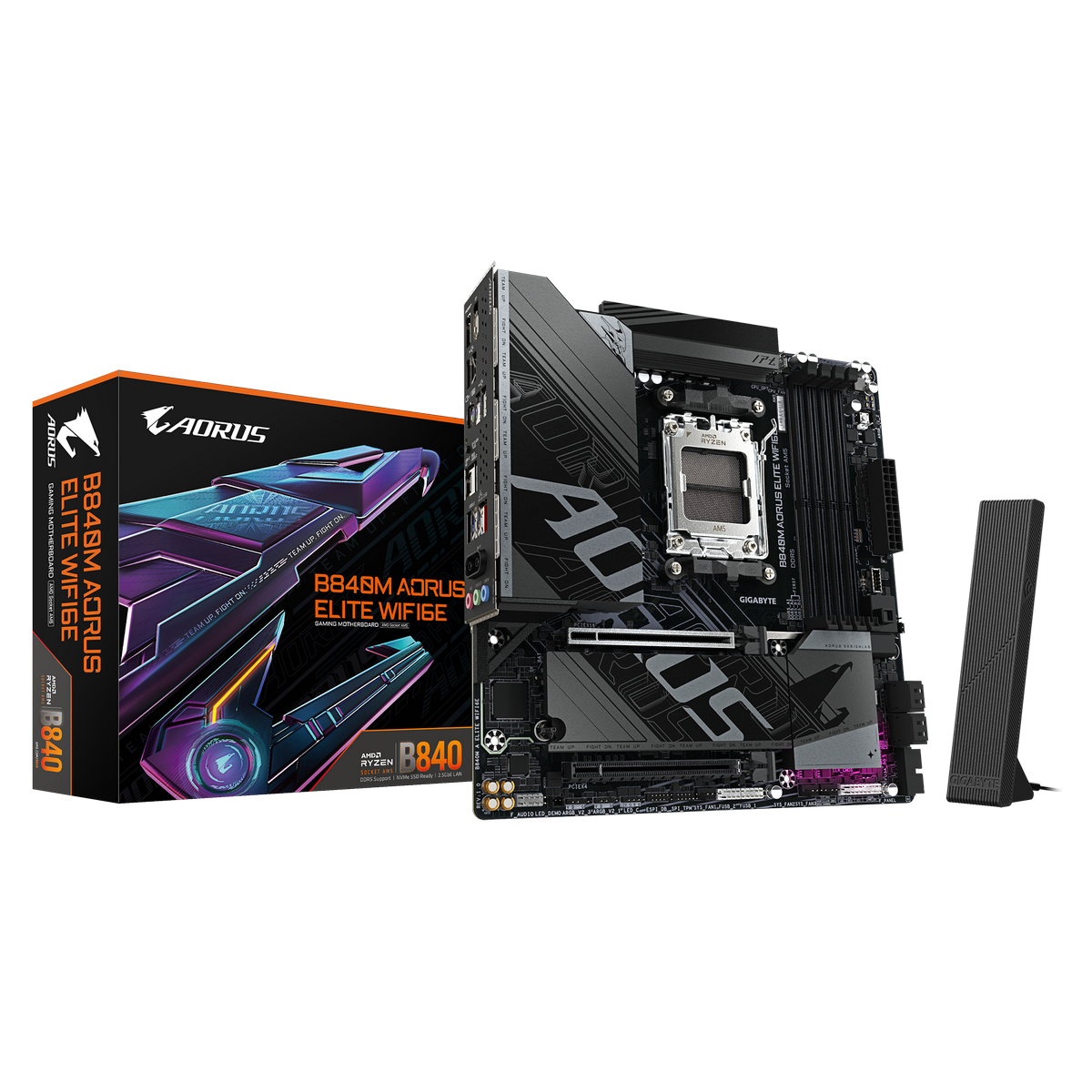 Материнская плата Gigabyte B840M AORUS ELITE WIFI6E, AM5, AMD B840, Micro-ATX, RTL (B840M AORUS ELITE WIFI6E)