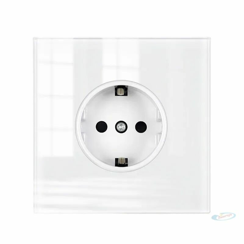 Розетка электрическая 1 пост 16А, рамка 82х82мм стекло, цвет белый